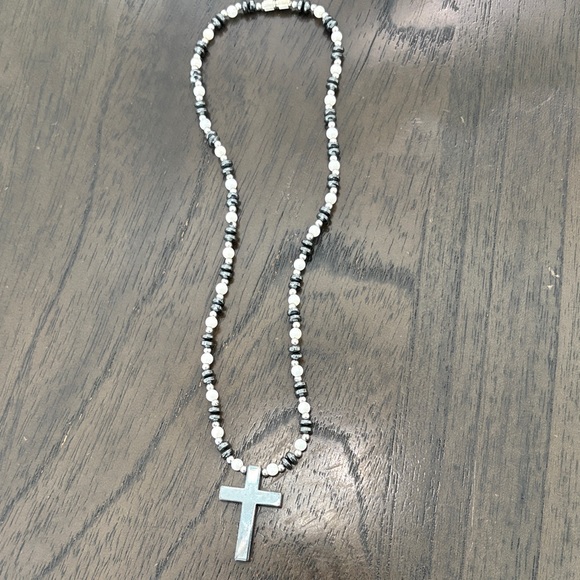 Jewelry | Elegant Silver Beaded Cross Necklace | Poshmark